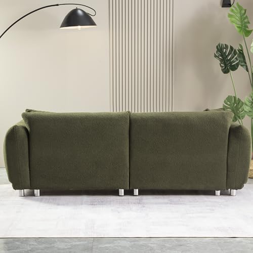 Eafurn 3 Seater Oversized Loveseat Sofa, Comfy Sherpa Teddy Overstuffed Cloud Couch,Lambswool Fabric Minimalist Modular Sectional Sofa&Couches for Small Spaces, Living Room, Apartment, Dark Green