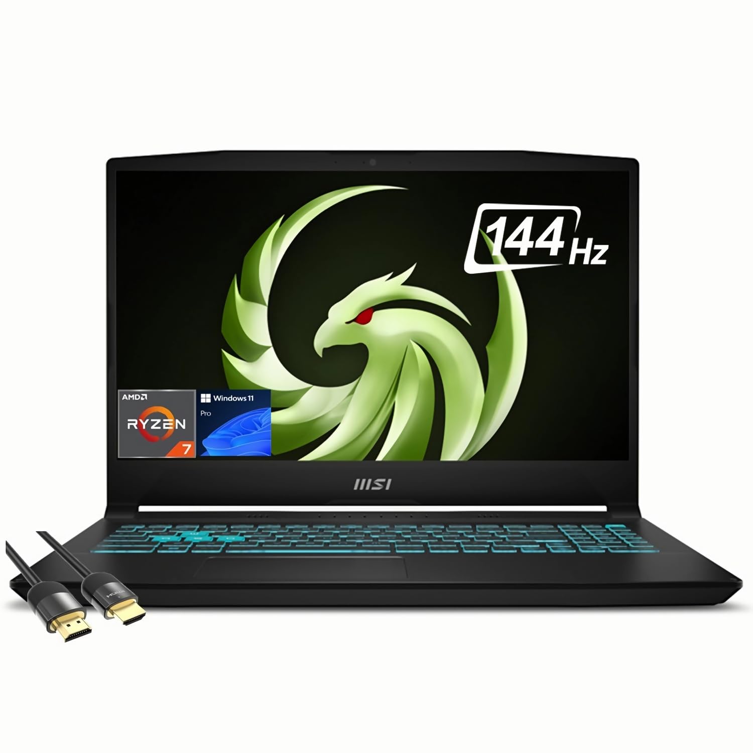 MSI Bravo 15 Gaming Laptop, 15.6" FHD IPS 144Hz Display, AMD 8-Core Ryzen 7 7735HS, GeForce RTX 4060, 64GB DDR5, 2TB PCIe SSD, VR Ready, RGB Keyboard, WiFi 6, USB-C, RJ45, PDG HDMI Cable, Win 11 Pro