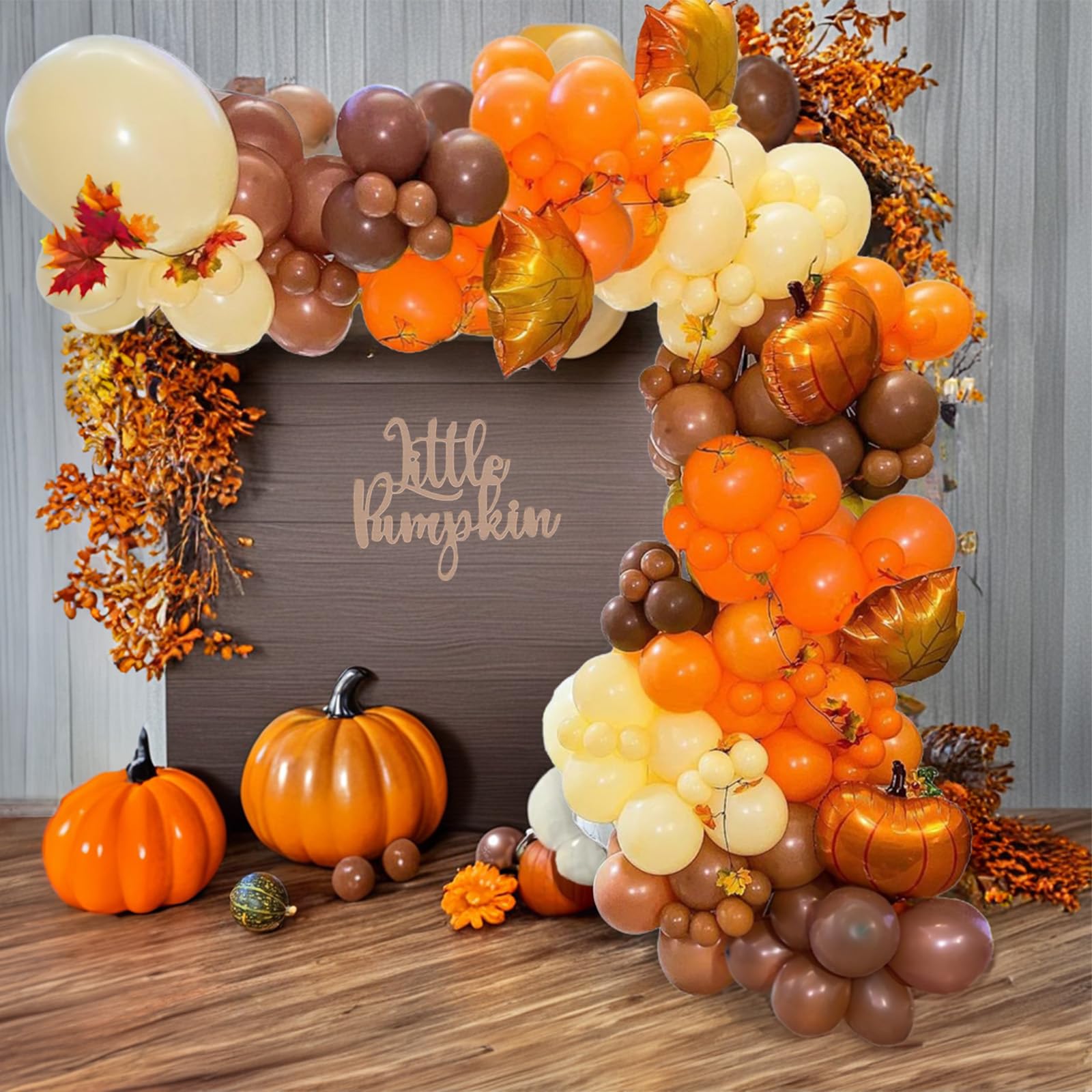 Fall Orange Balloons Garland Arch Kit -142pcs Orange Brown Balloons for Hello Fall Little Pumpkin Baby Shower Party Decorations Autumn Halloween Birthday Decorations