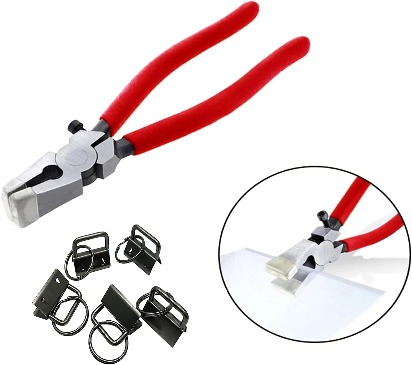8 Inch Key Fob Pliers Attach Rubber Tips, Glass Running Plier for Key Fob Hardware Install and Stained Glass Work, with Adjustable Screw