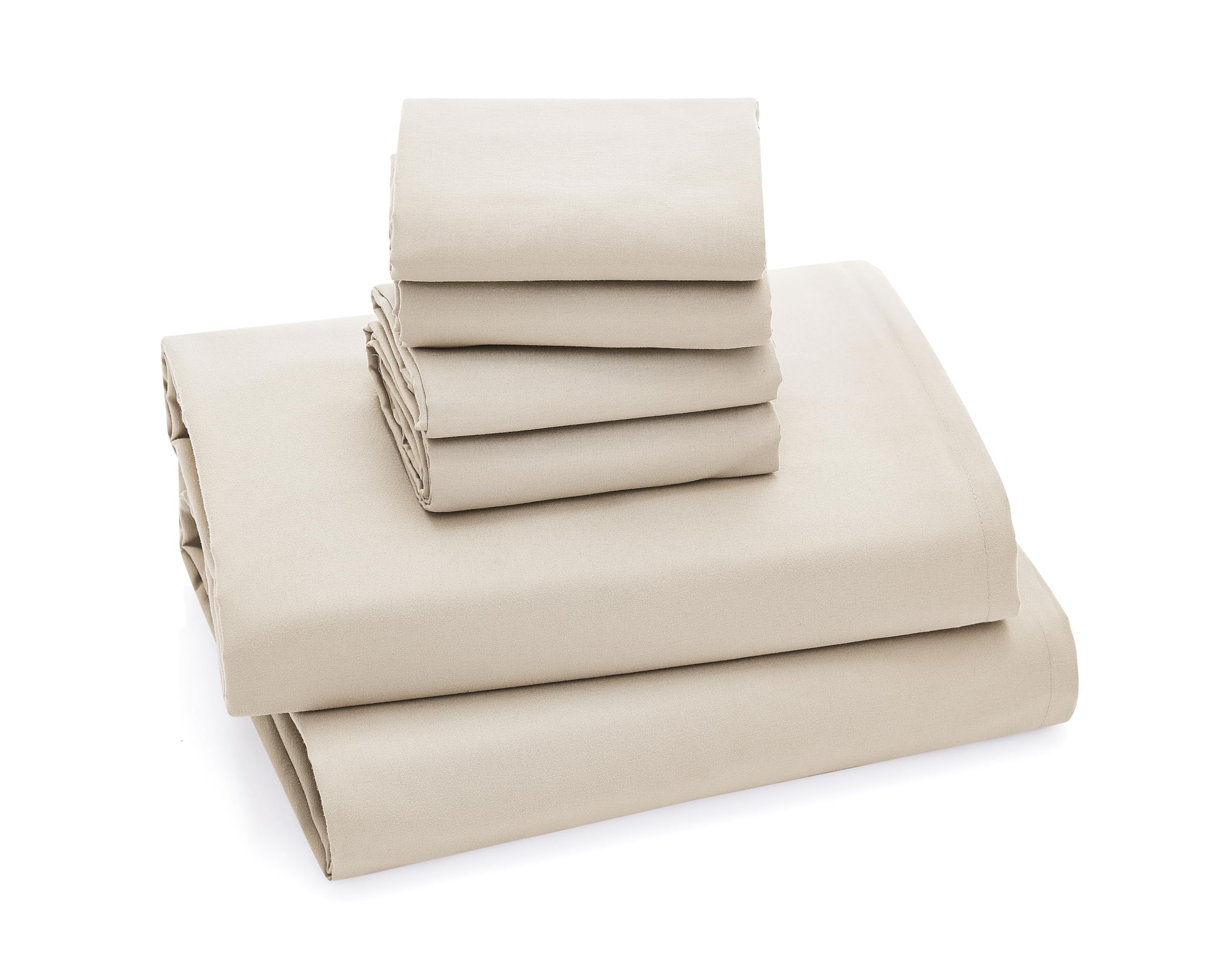 Casual Living Full Sheets Set 6 Piece Cooling Bed Sheets with 4 Envelope Pillowcases Soft Microfiber Deep Pocket Hypoallergenic Machine Washable Bedding Set for Guest or Master Bedroom, Full, Beige