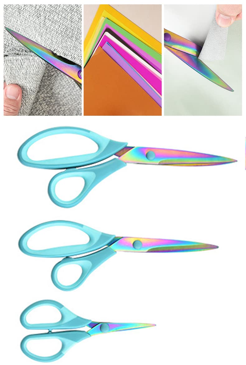JISTL Craft Scissors Sharp Blades Fabric Scissors Rubber Soft Grip Handle Multipurpose Scissors Suitable for Sewing/Arts/Crafts/Office/School and Home (Blue 3Pcs)