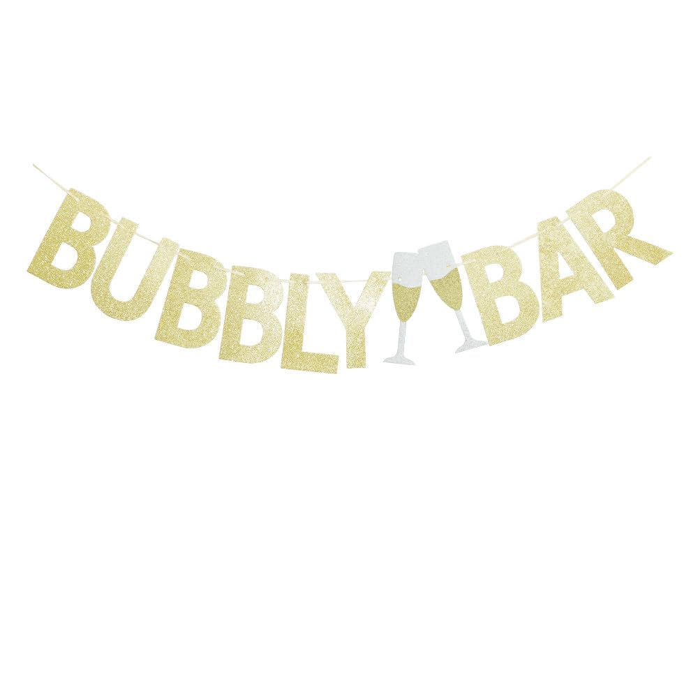 Bubbly Bar Gold Glitter Banner for Wedding Engagement/Bachelorette/Bridal Shower Party Sign Supplies