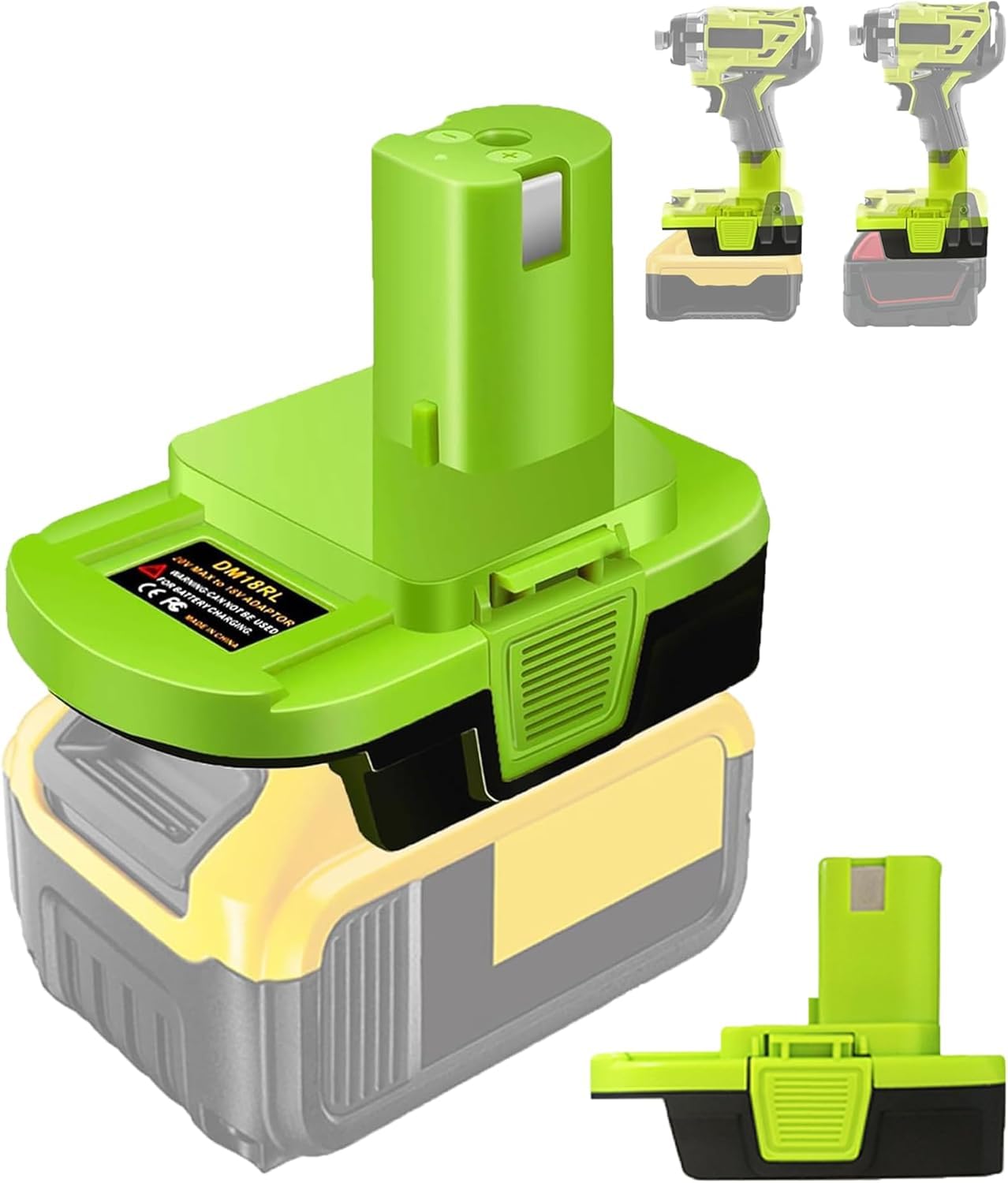 URUN DM18RL Battery Adapter for Dewalt 20V to Replace for Ryobi P108 P109 Battery, for Milwaukee M18 18V Battery Convert for Ryobi 18V Power Tools with USB Port-Green (No Battery)