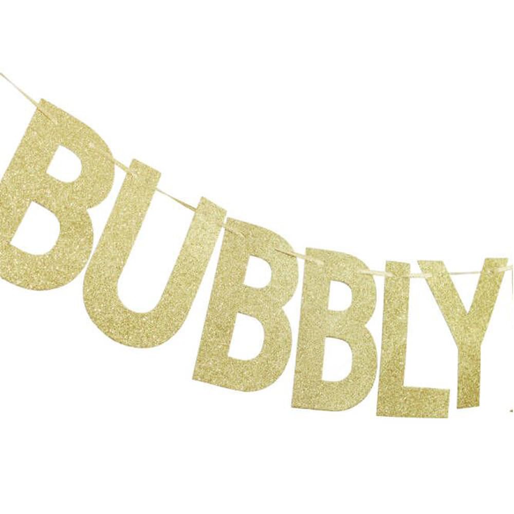 Bubbly Bar Gold Glitter Banner for Wedding Engagement/Bachelorette/Bridal Shower Party Sign Supplies