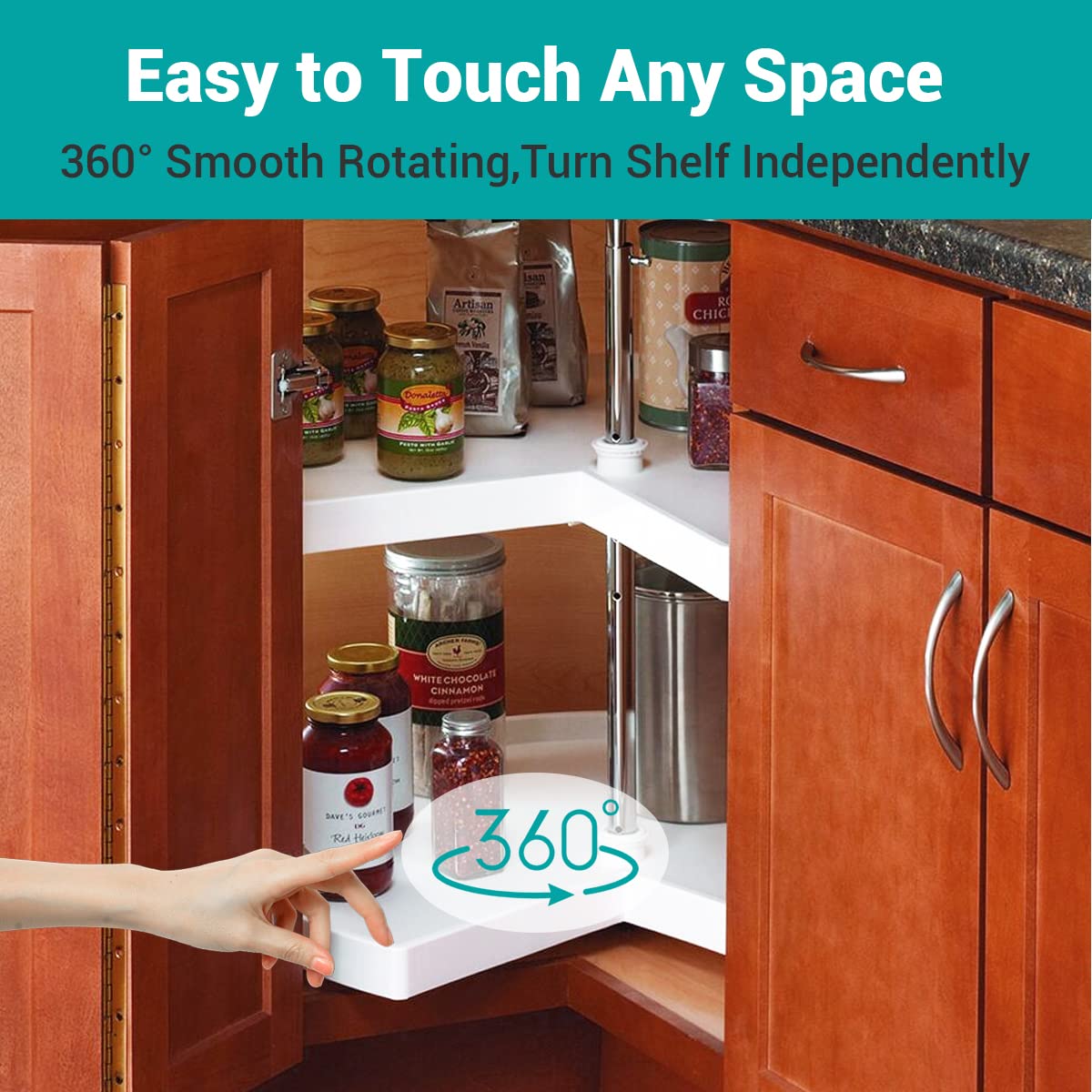 28 Inch White Lazy Susan Turnable, Kidney Shape Lazy Susan Kitchen Cabinet Organizer