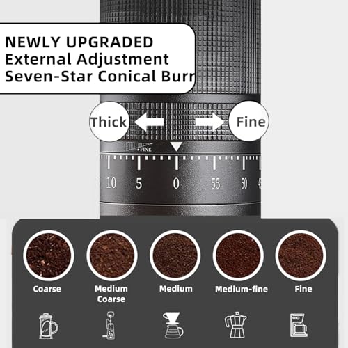 Upgraded Manual Coffee Grinder, External Adjustable Setting, Hand Grinder with 7-star CNC Stainless Steel Conical Burr, Double Bearing Positioning for Full Coffee Flavor, Best Gift for Coffee Lover