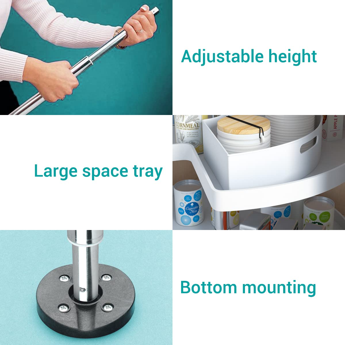28 Inch White Lazy Susan Turnable, Kidney Shape Lazy Susan Kitchen Cabinet Organizer