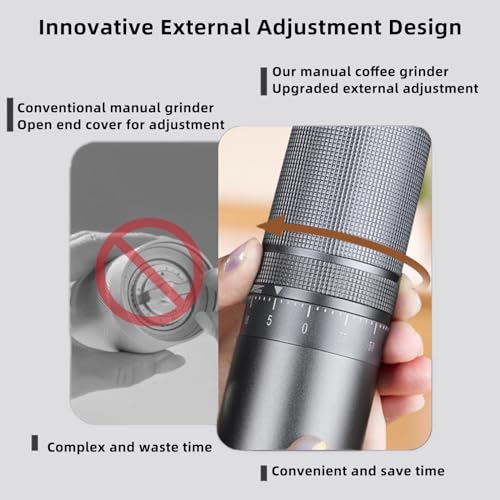 Upgraded Manual Coffee Grinder, External Adjustable Setting, Hand Grinder with 7-star CNC Stainless Steel Conical Burr, Double Bearing Positioning for Full Coffee Flavor, Best Gift for Coffee Lover