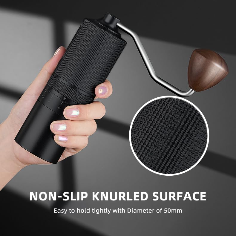 Upgraded Manual Coffee Grinder, External Adjustable Setting, Hand Grinder with 7-star CNC Stainless Steel Conical Burr, Double Bearing Positioning for Full Coffee Flavor, Best Gift for Coffee Lover