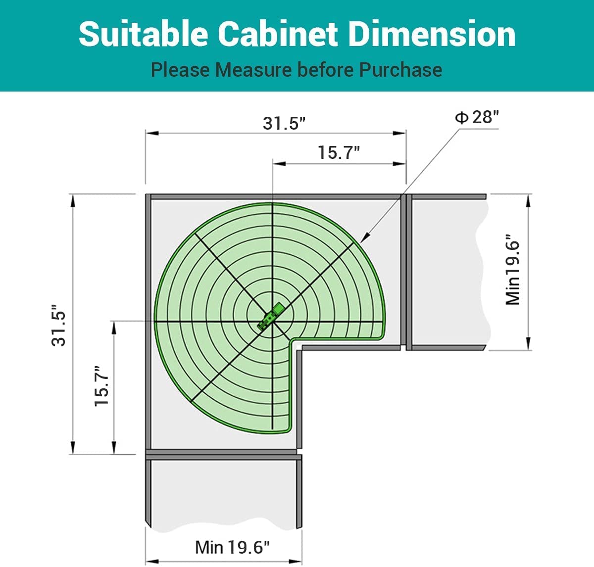 28 Inch White Lazy Susan Turnable, Kidney Shape Lazy Susan Kitchen Cabinet Organizer