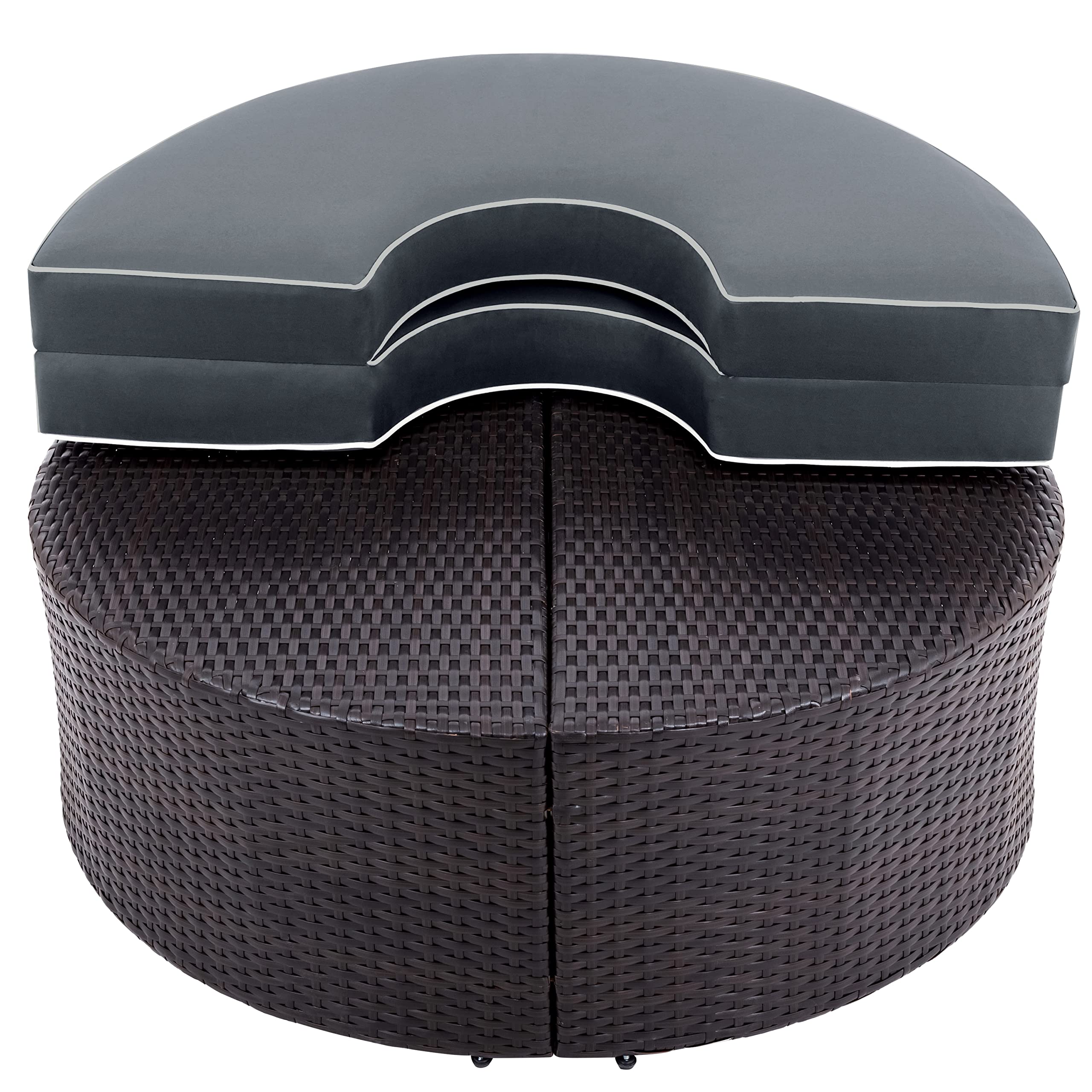 GINGVAT 6 Pieces Patio Sectional Half Outdoor Rattan PE Wicker Conversation Sofa Set, Storage Side Umbrella and One Multifunctional Round Table, Brown+ Gray