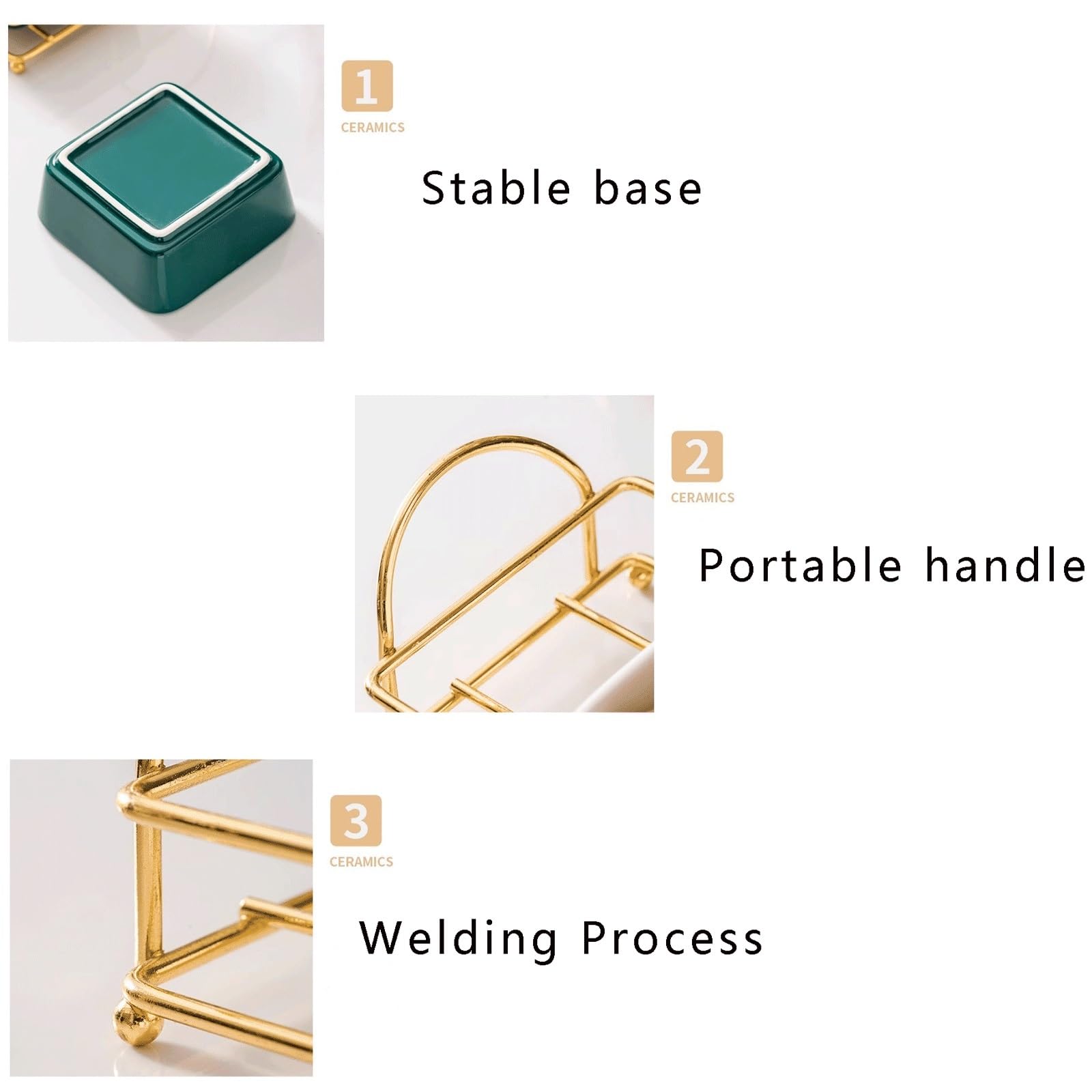 HEXEH Salad Plate Porcelain Ice Cream Bowls, White Bowls for Kitchen, Square Serving Bowls for Appetizers Dessert Salads Fruits with Metal Tray. Plastic Plate (Color : Brass)