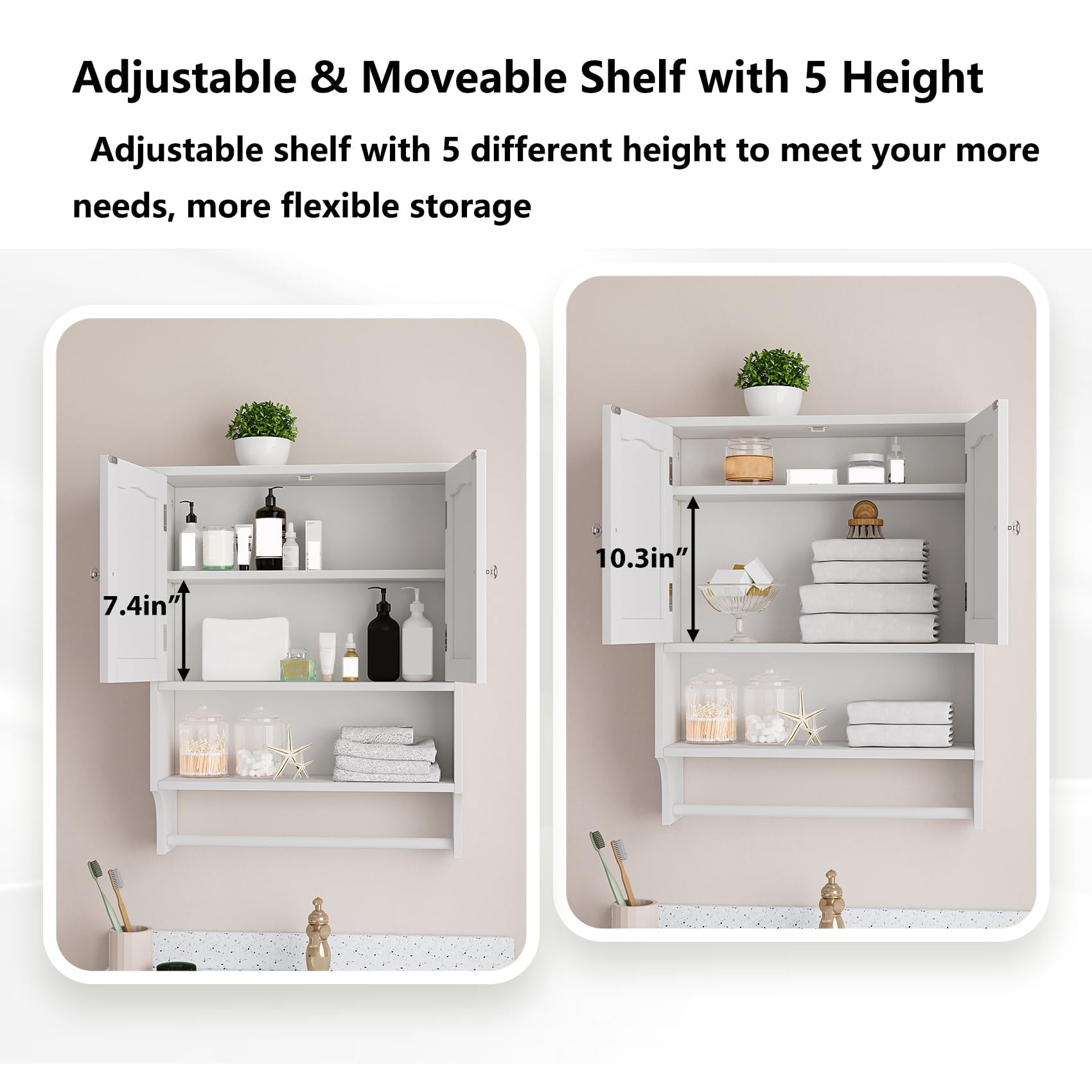 Mino Kesper Bathroom Cabinet Wall Mount with 2 Doors and Adjustable Shelf, Over The Toilet Storage Cabinet, Medicine Cabinet for Bathroom Organizers and Storage