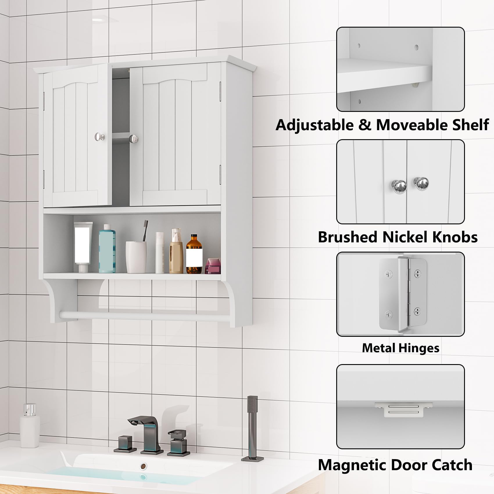 Mino Kesper Bathroom Cabinet Wall Mount with 2 Doors and Adjustable Shelf, Over The Toilet Storage Cabinet, Medicine Cabinet for Bathroom Organizers and Storage