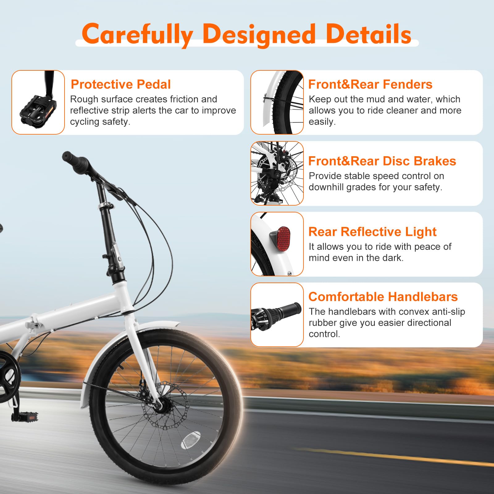 DCEHKR 20-inch Foldable Bike Folding Bicycle with 7-Gear Transmission, Height Adjustable Seat Foldable Bicycle Suitable for Adult Riding, Men Riding, Women Riding, Ships in The US (Straight Bar)