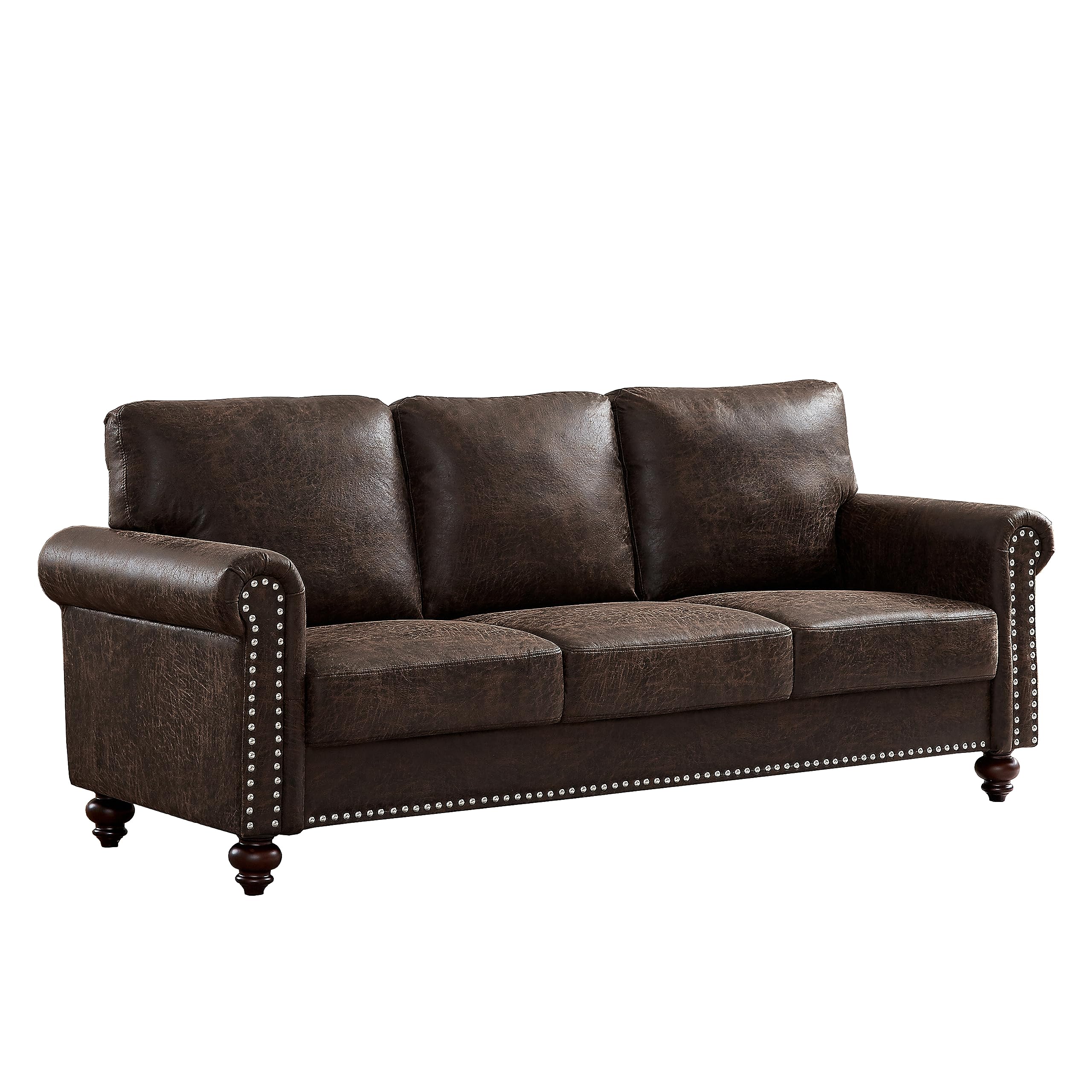 LAVHOME 80 Inch Chesterfield, Modern 3 Seater Couches with Rolled Arms and Nailhead, Classic Tufted Upholstered Leathaire Fabric Sofa for Living Room, Dark Brown