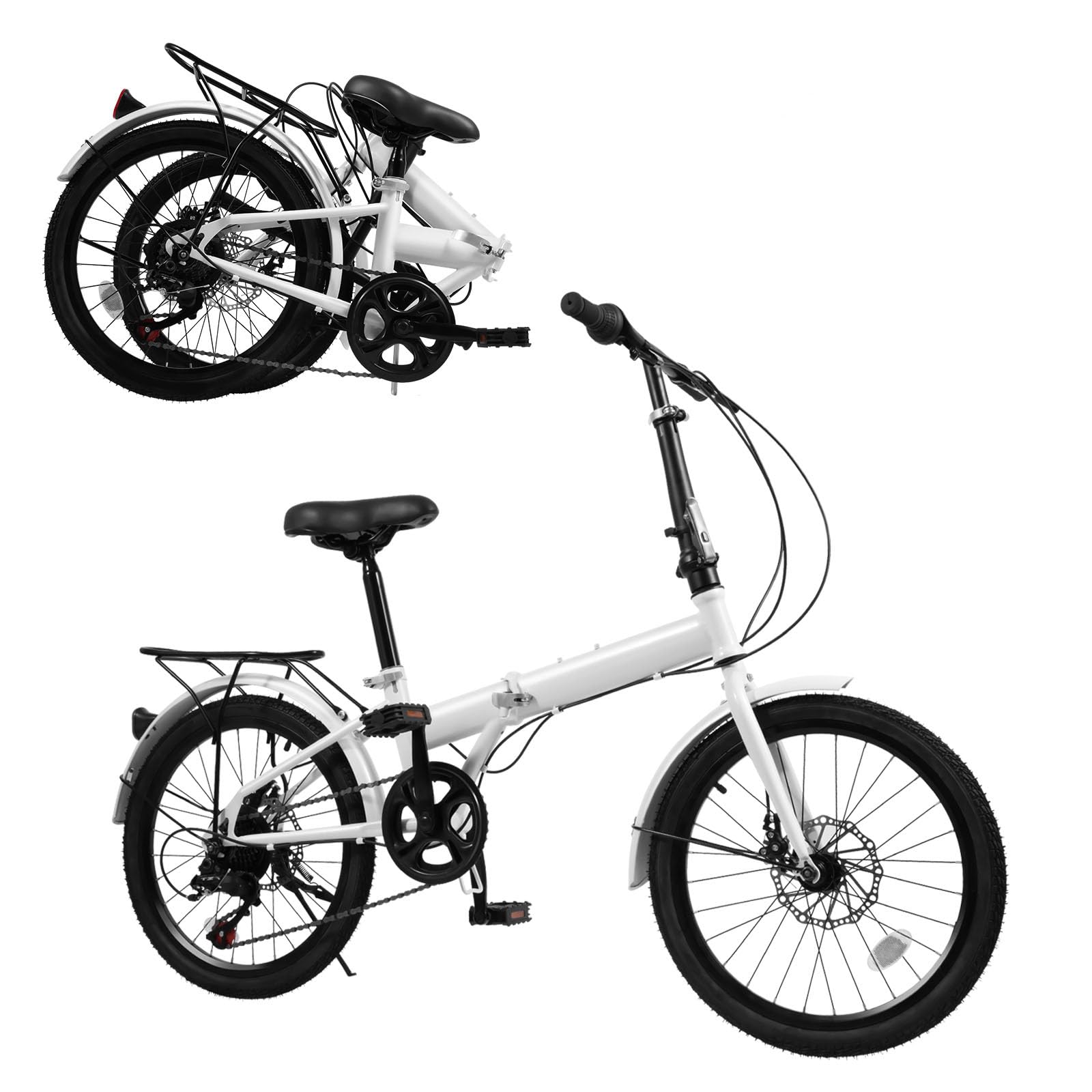 DCEHKR 20-inch Foldable Bike Folding Bicycle with 7-Gear Transmission, Height Adjustable Seat Foldable Bicycle Suitable for Adult Riding, Men Riding, Women Riding, Ships in The US (Straight Bar)