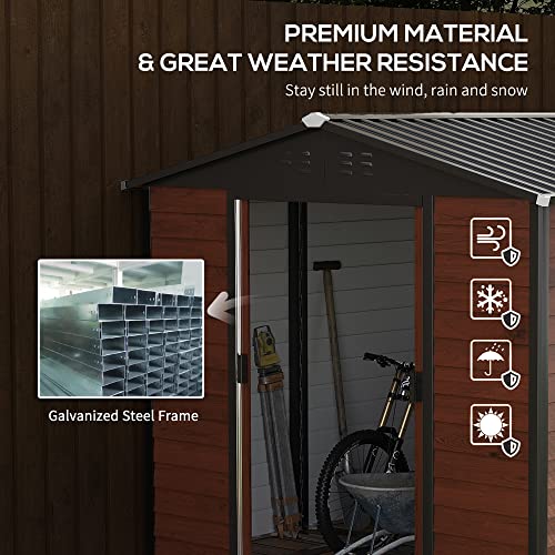 Outsunny 8' x 7' Outdoor Storage Shed, Garden Tool Metal Shed with Foundation Kit, Double Lockable Door, Air Vents and Sloping Roof, for Backyard, Patio, Lawn, Teak