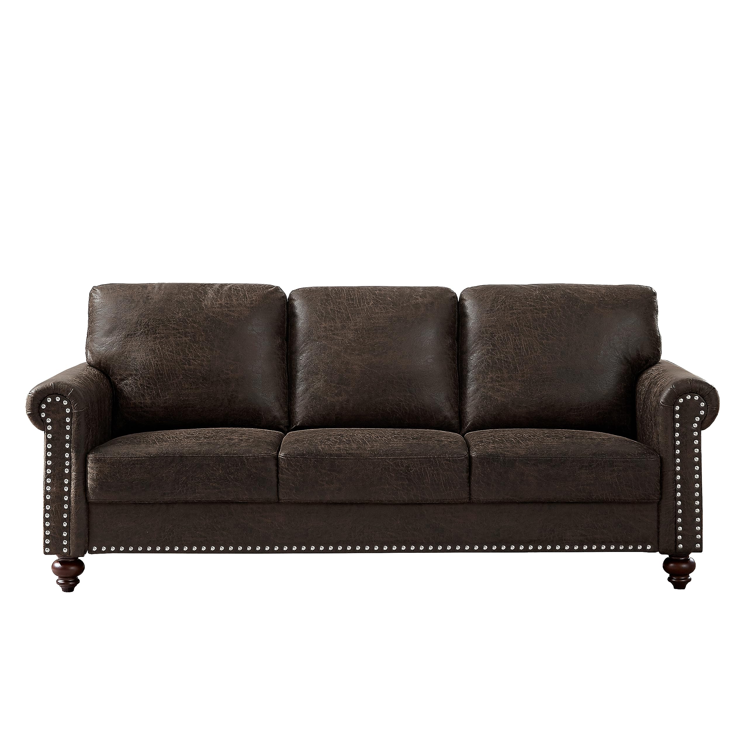 LAVHOME 80 Inch Chesterfield, Modern 3 Seater Couches with Rolled Arms and Nailhead, Classic Tufted Upholstered Leathaire Fabric Sofa for Living Room, Dark Brown