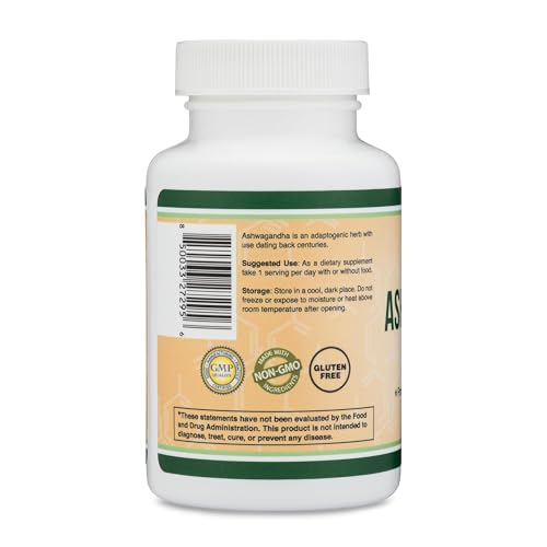 Ashwagandha Capsules, 120 Count (500mg Extract 20:1 Potency) Adaptogen Stress Relief by Double Wood