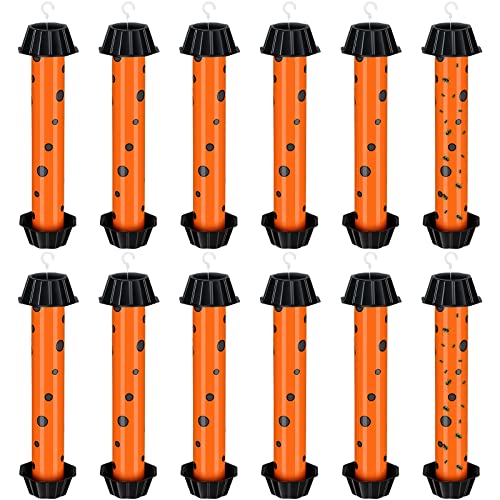 Qualirey 12 Pcs Sticky Fly Trap Fly Stick Indoor Outdoor Long Lasting Adhesive Fly Catcher with Hanging Hook for Wasps Gnats Bugs Insects Moths Fruit Flies Mosquitoes Spiders Fleas