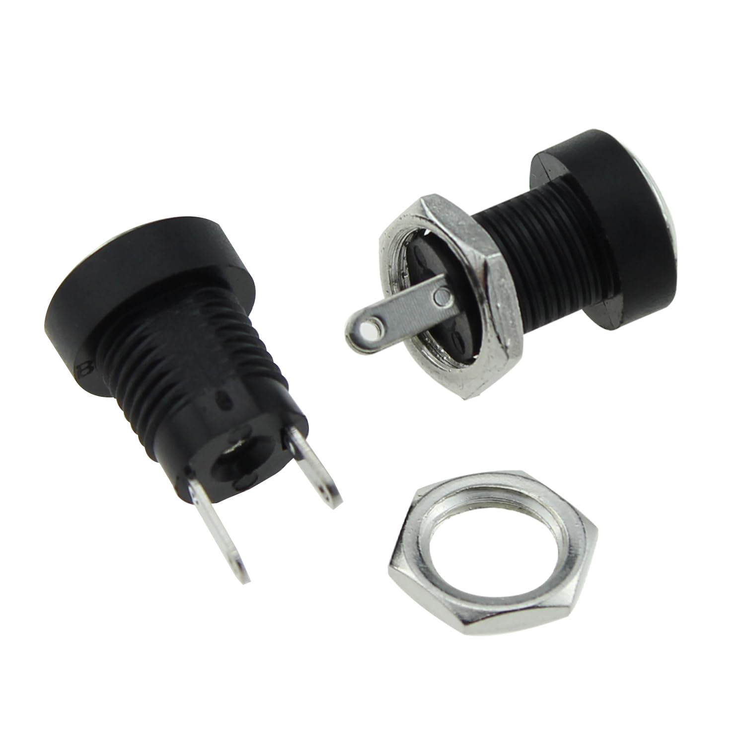 SQXBK 12PCS Power Round Jack DC 5.5x2.1mm DC Power Socket Panel Mount Nut Kit Electrical Plug Black