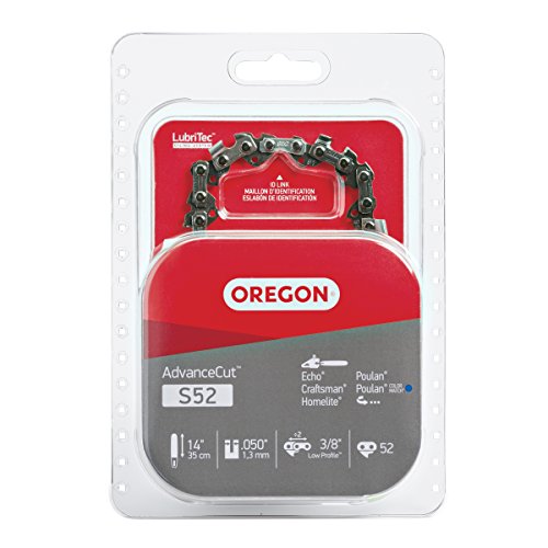 Oregon S52 AdvanceCut Chainsaw Chain for 14-Inch Bar -52 Drive Links β low-kickback chain fits Echo, Craftsman, Poulan and more