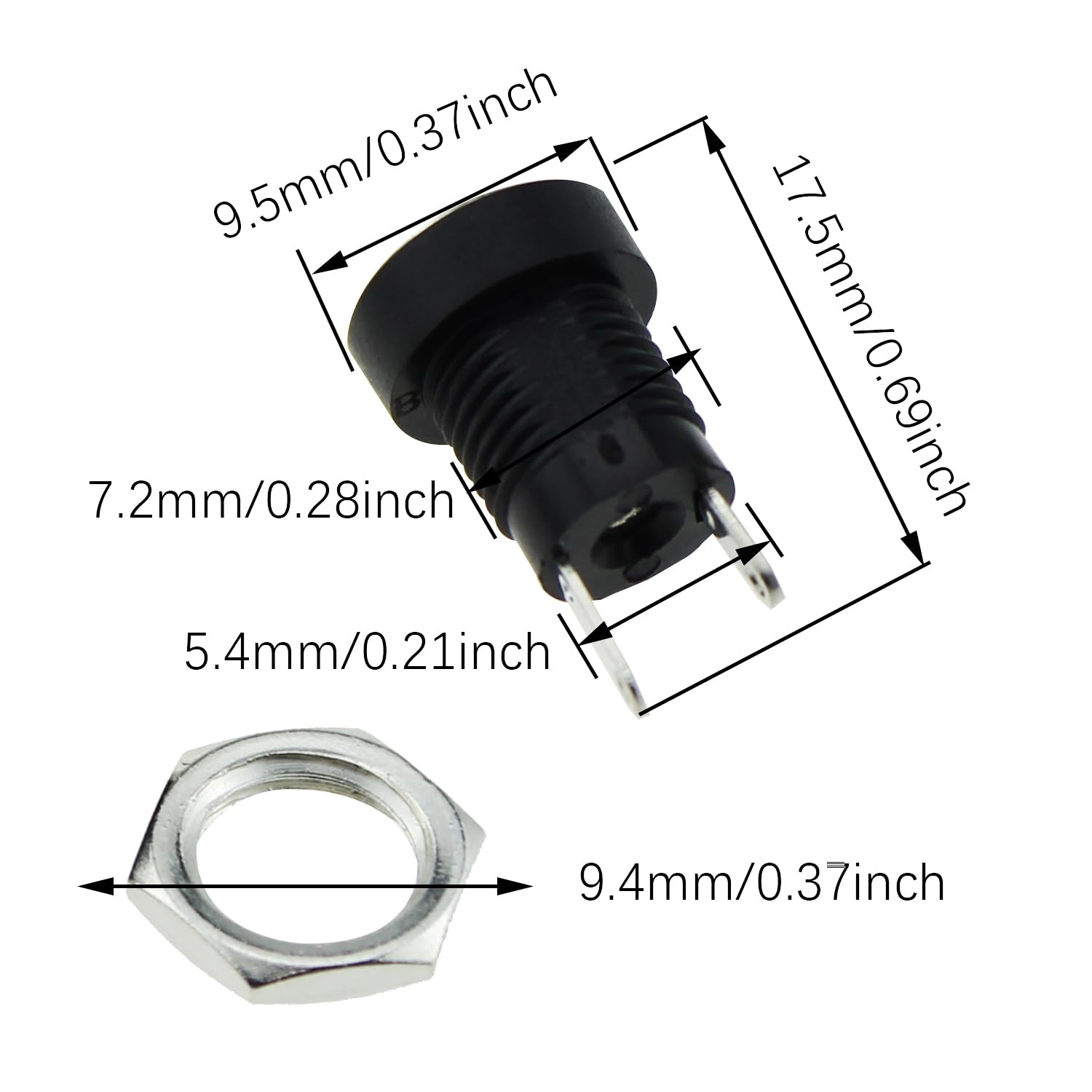 SQXBK 12PCS Power Round Jack DC 5.5x2.1mm DC Power Socket Panel Mount Nut Kit Electrical Plug Black