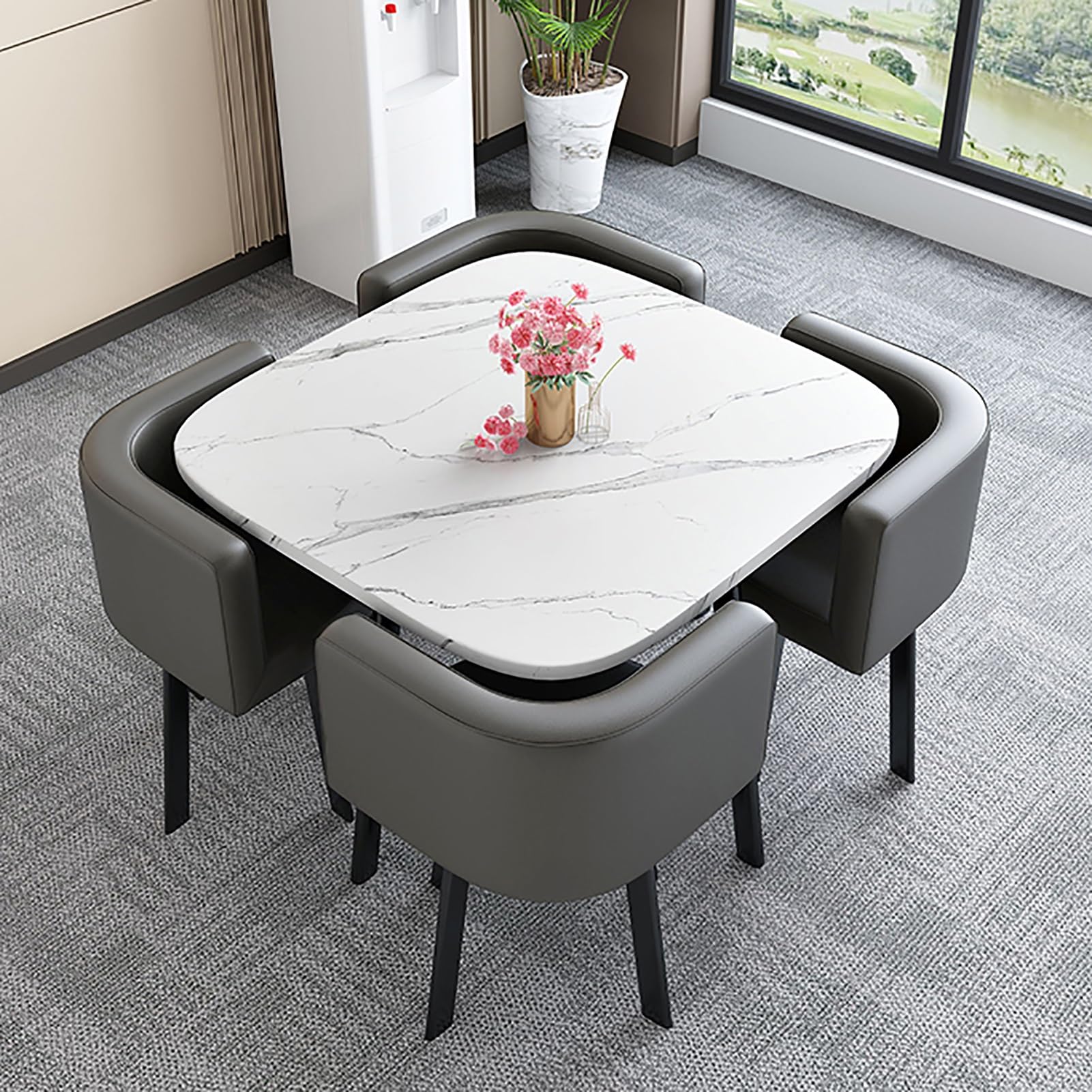 Office Reception Room Club Table and Chair Set, Space-Saving Conference Table Dining Table, Dining Table and Chair Set Office Meeting Room Reception Negotiation 1 Table 4 Chairs for Family Apartment (