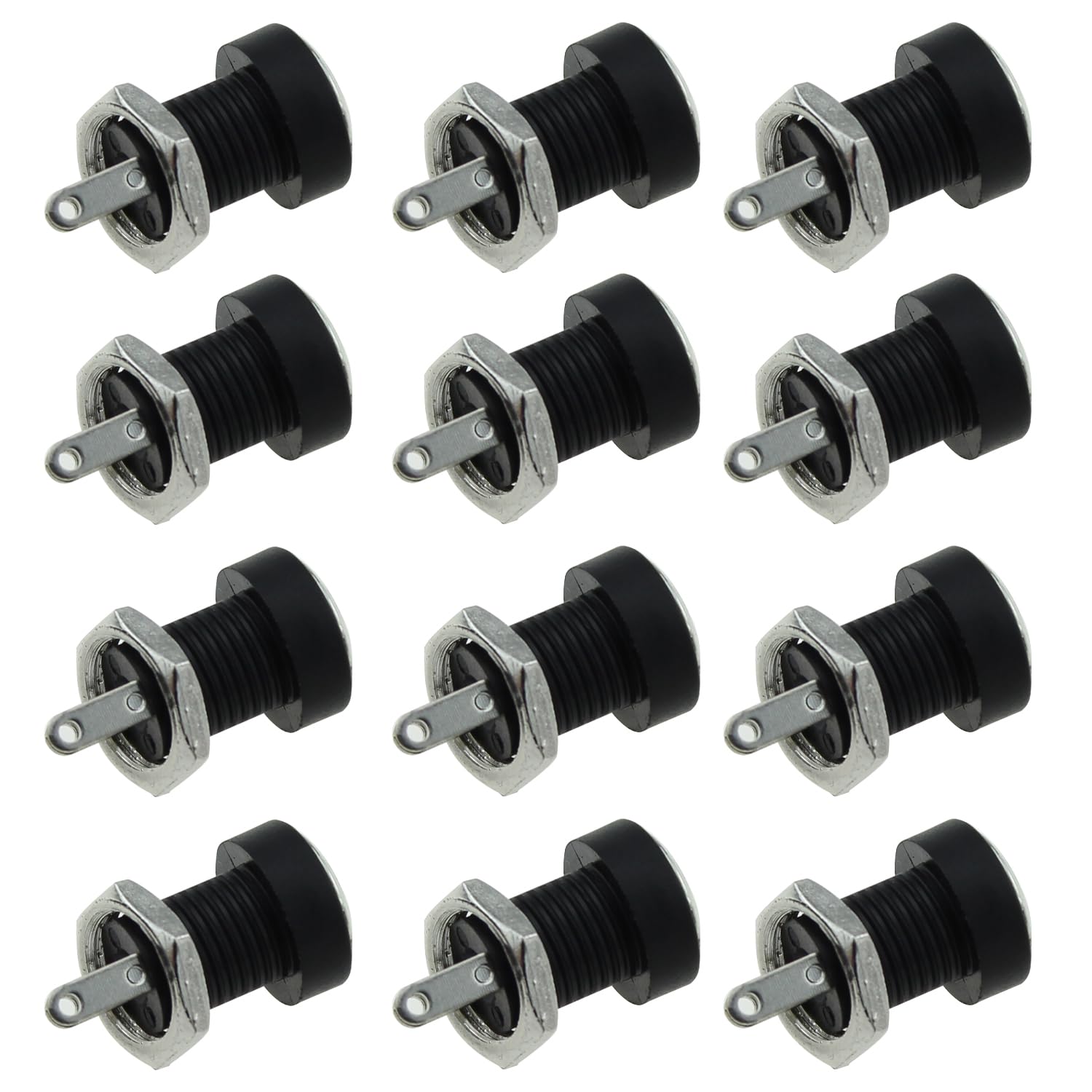 SQXBK 12PCS Power Round Jack DC 5.5x2.1mm DC Power Socket Panel Mount Nut Kit Electrical Plug Black