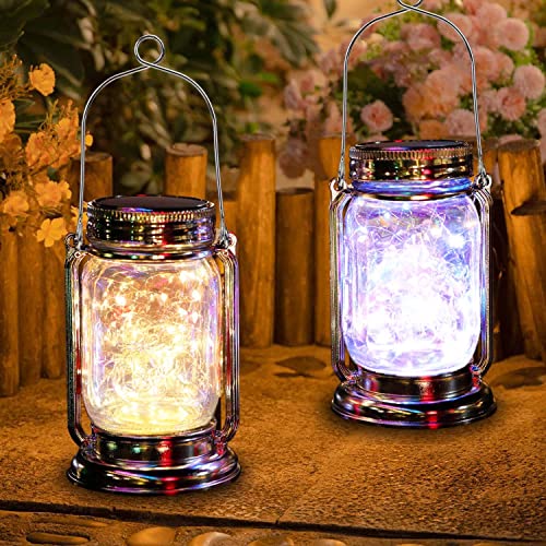 2 Pack Morestar Led Solar Mason Jar Fairy Lights,30 Led Outdoor Waterproof Solar Garden Decorative Lights Up in Glass Jar,Hanging Solar Lanterns Gift for Mom Grandmom for Patio Yard Lawn