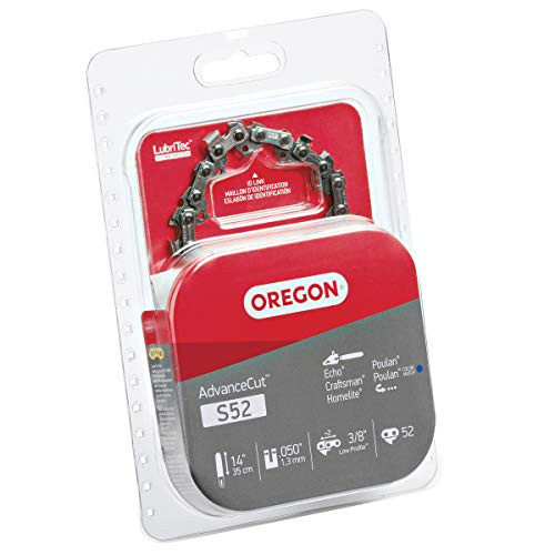 Oregon S52 AdvanceCut Chainsaw Chain for 14-Inch Bar -52 Drive Links β low-kickback chain fits Echo, Craftsman, Poulan and more