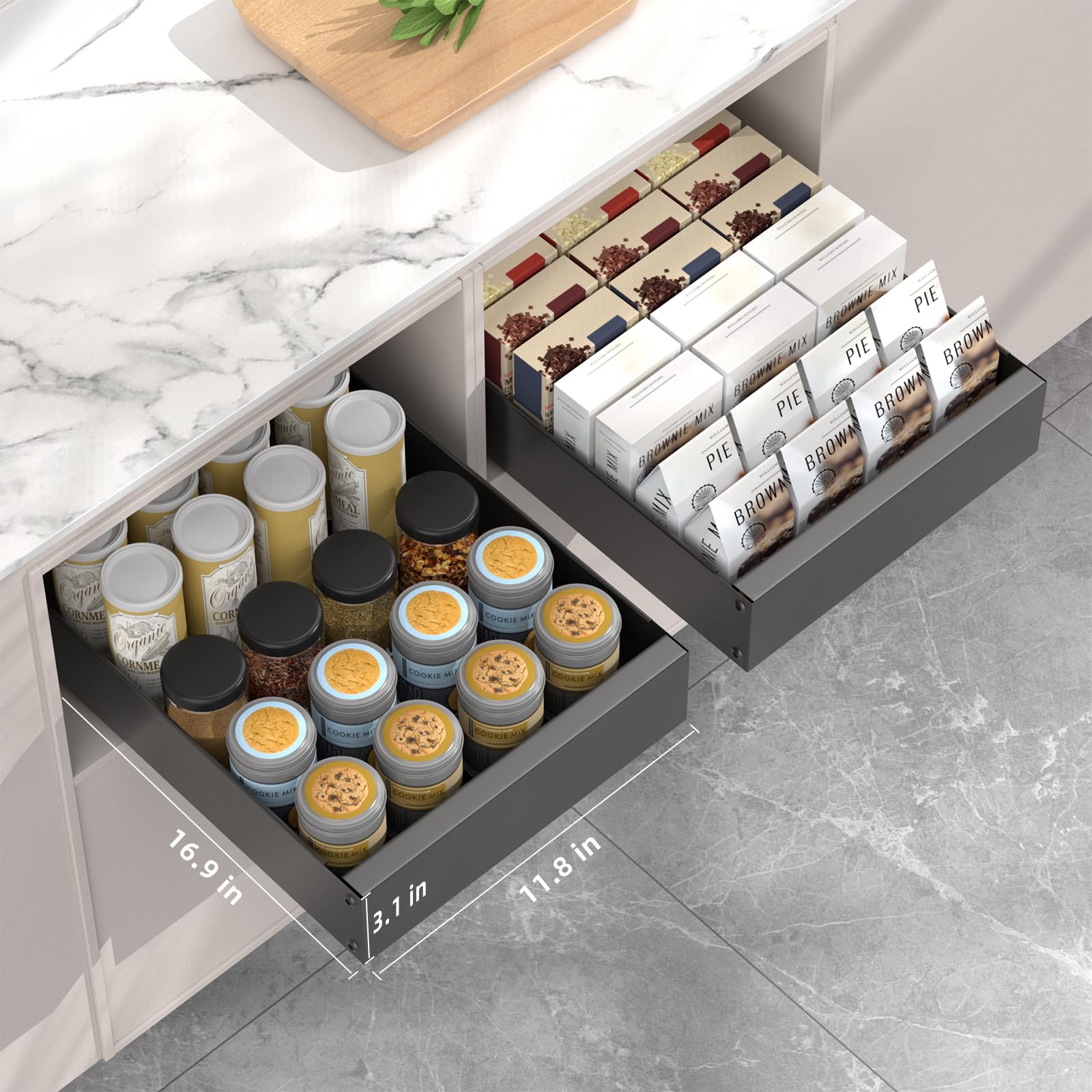 Laloton Pull Out Cabinet Organizer, Cabinet Pull Out Shelves 11.8" W x 16.9" D, Pull Out Drawers for Cabinets, Heavy Slide Drawers Fixed with Adhesive Nano Film Fixed, for Kitchen, Bathroom (Grey)