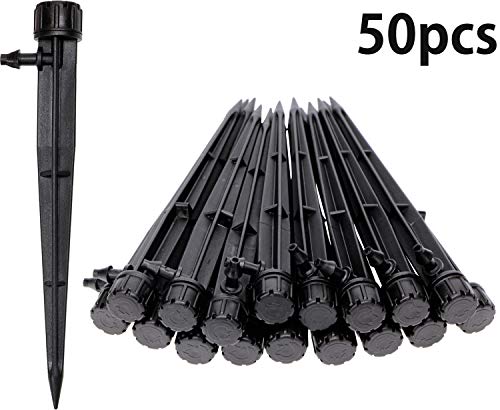 Mini Skater 360 Degree Adjustable Drip Emitters Sprayer Irrigation Drippers Sprinklers Watering Drippers on Stake Fit for 1/4 Inch (4/7mm) Drip Irrigation Tubing (Black,50Pcs)