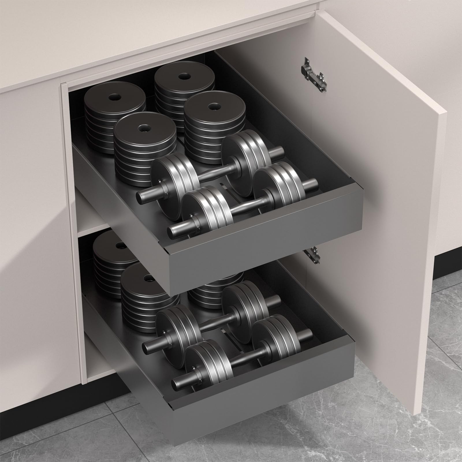 Laloton Pull Out Cabinet Organizer, Cabinet Pull Out Shelves 11.8" W x 16.9" D, Pull Out Drawers for Cabinets, Heavy Slide Drawers Fixed with Adhesive Nano Film Fixed, for Kitchen, Bathroom (Grey)