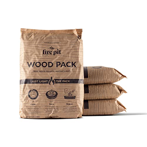 TIKI Brand Wood Packs - 4-Pack, Wood Pellets For Smokeless Outdoor Fire Pits, Wood Fuel Pellets, Easy Instant Fire For 30+ Minute Burn, 17 x 11.5 x 3.5 Inches