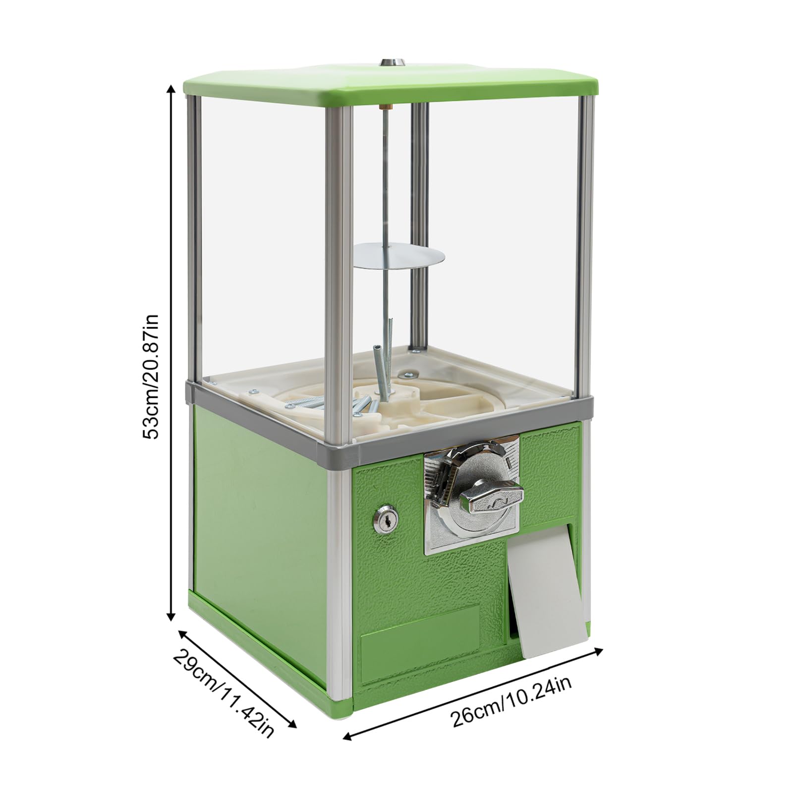 CNCEST Vending Machine, 20.87" Height Candy Gumball Machine, Huge Load Capacity Gumball Bank, Candy Vending Machine for 1.77-1.97in Gadgets, for Game Stores and Retail Stores (Green)