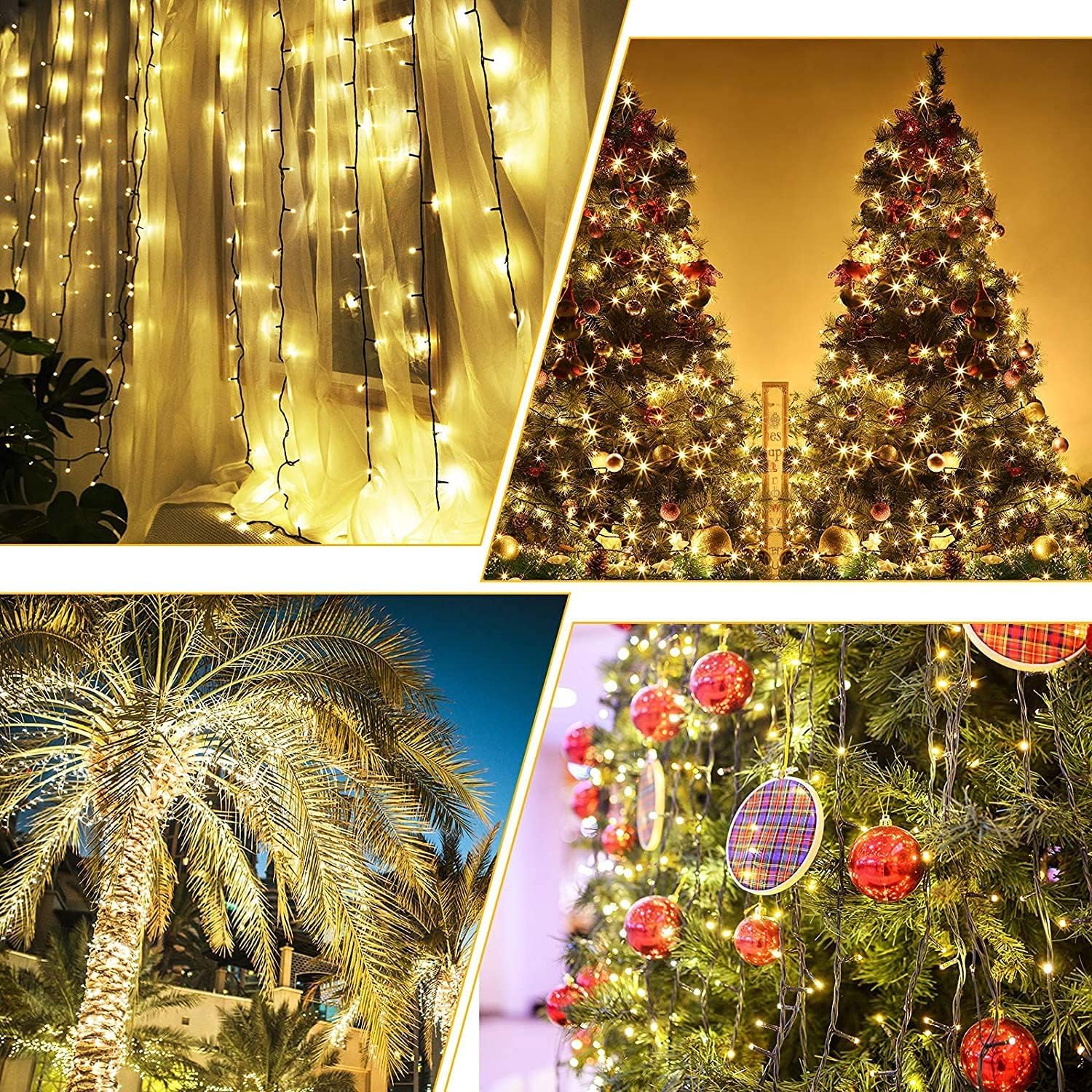 QUWIN Led Outdoor Christmas String Lights, 500 LED UL Certified 8 Lighting Modes, Indoor & Outside Waterproof Fairy Light for Christmas Tree, Patio, Holidays, Party (180 Ft Warm White)