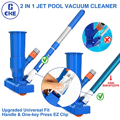 CKE Upgraded Portable 40" Pool Spa Pond Mini Jet Underwater Vacuum Cleaner w/Brush, Bag, Adjustable 3 Piece Expandable Step-Up Thicken Telescopic Pole with Universal Fit Handle-Attaches to Garden Hose