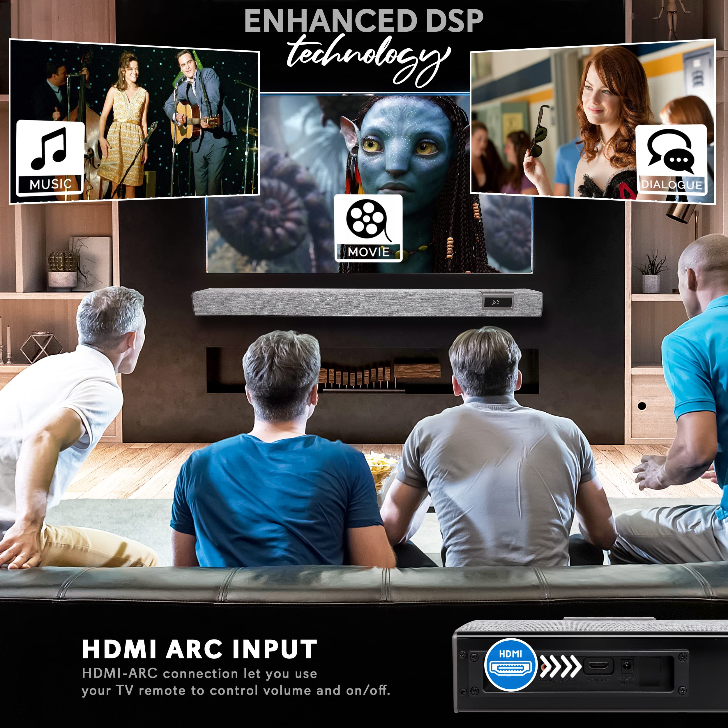 Pyle Built-in Class D Stereo Power Amplifier 35'' 2.1 Channel Soundbar - Wireless Bluetooth with Remote Control, BT Technology, Optical Input, Built-in LED Lights