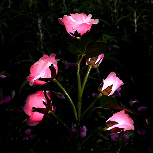 Upgraded 6 Rose Flowers Solar Garden Stake Lights, Outdoor Decorative Solar Flower Lights,Waterproof Solar Flower Stake Lights for Patio Yard Courtyard Pathway Cemetery Graveside (Pink)