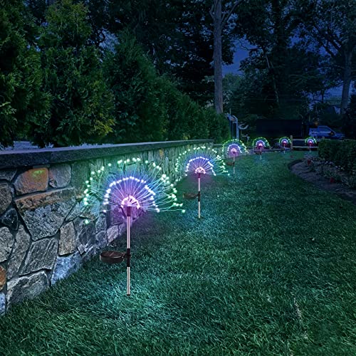 Honche Solar Garden Lights Outdoor Waterproof, LED Firefly Starburst Firework Light for Pathway Patio Lawn Backyard Flowerbed Party Christmas Decorations with 120 LEDs 8 Mode 2 Pack RGB Oval