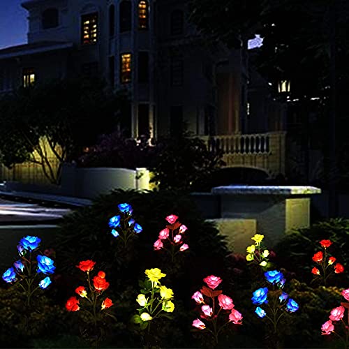 Upgraded 6 Rose Flowers Solar Garden Stake Lights, Outdoor Decorative Solar Flower Lights,Waterproof Solar Flower Stake Lights for Patio Yard Courtyard Pathway Cemetery Graveside (Pink)