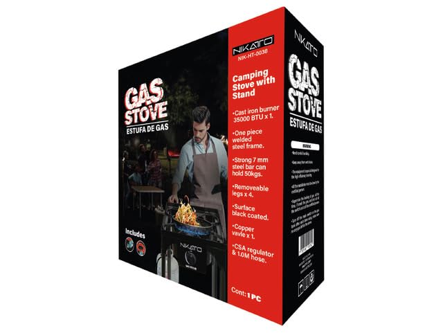 Nikatto Propane Single Burner One Burner Camp Stove Heavy Duty 1 Burner W/ 5' Regulator Hose Adjustable Legs
