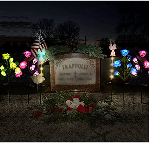 Upgraded 6 Rose Flowers Solar Garden Stake Lights, Outdoor Decorative Solar Flower Lights,Waterproof Solar Flower Stake Lights for Patio Yard Courtyard Pathway Cemetery Graveside (Pink)
