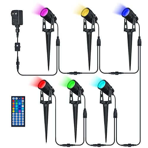Landscape Lighting,RGB Spotlight with Remote Timer 20 Colors 16 Modes Low Voltage Landscape Lights, 18W 21M Color Changing Garden Lights Outdoor Lights for Yard Lawn Tree Patio Wall Décor -6 Pack