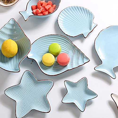 Appetizer Bowls Set of 2 Sauce Dish Ocean Starfish Shell Fish Shape Ceramic Appetizer Plates Snack Fruit Sushi Dessert Jewelry Plates Dinnerware Trays Home Decoration Salad Bowls ( Size : 6.30x4.13in