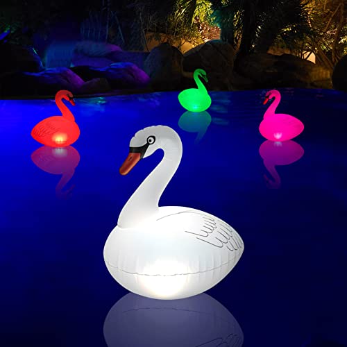 Goallim Swan Floating Pool Lights - Single, Waterproof Inflatable Solar Pool Lights, Outdoor LED Colorful Changing Swan Pool Light for Beach, Garden Backyard, Patio Lawn, Hot tub, Christmas Decoration