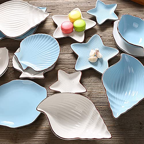 Appetizer Bowls Set of 2 Sauce Dish Ocean Starfish Shell Fish Shape Ceramic Appetizer Plates Snack Fruit Sushi Dessert Jewelry Plates Dinnerware Trays Home Decoration Salad Bowls ( Size : 6.30x4.13in
